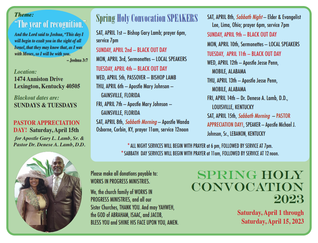 Spring Holy Convocation 4-2023 - Wings Of the Wind Deliverance Ministry